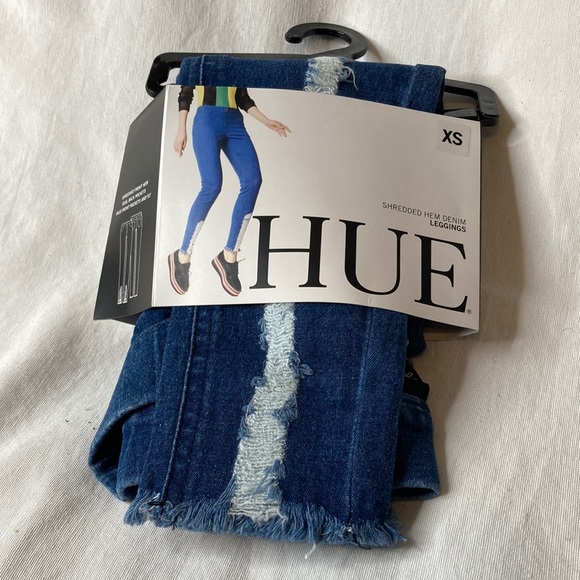 HUE | Jeans | Hue Shredded Hem Denim Leggings Medium Wash | Poshmark